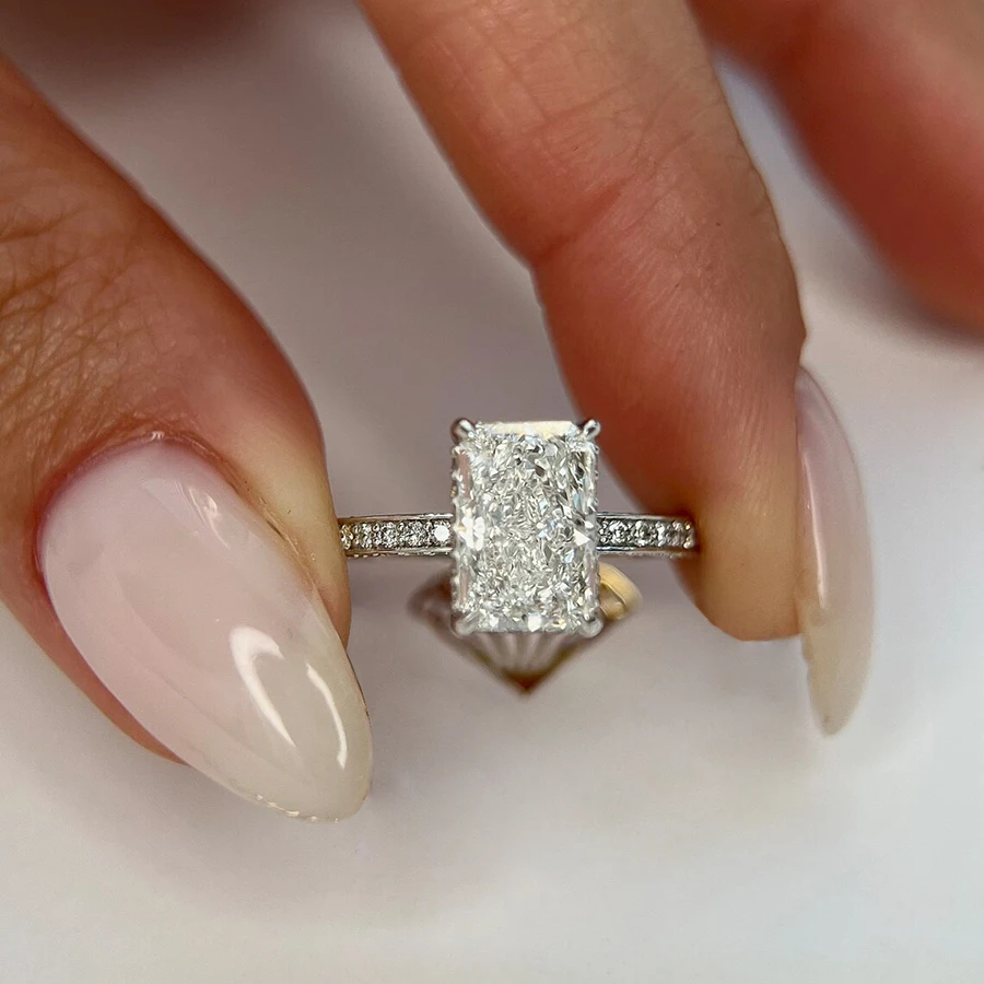14K White Gold Radiant Cut Lab Grown Diamond Engagement Ring 2 Carat CVD diamond ring Lab Diamond Engagement Ring Halo Rings IGI AliExpress 36