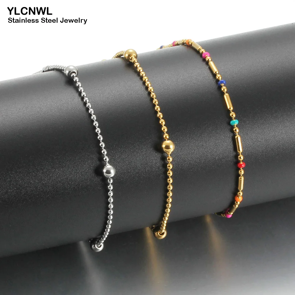Stainless Steel Ball Beaded Bracelets For Wome Gold Silver Color Charm ...