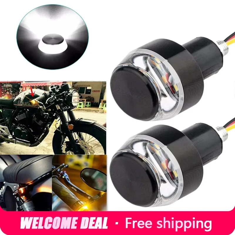 2pcs Motorcycle LED Handlebar End Turn Signal Light White Yellow ...