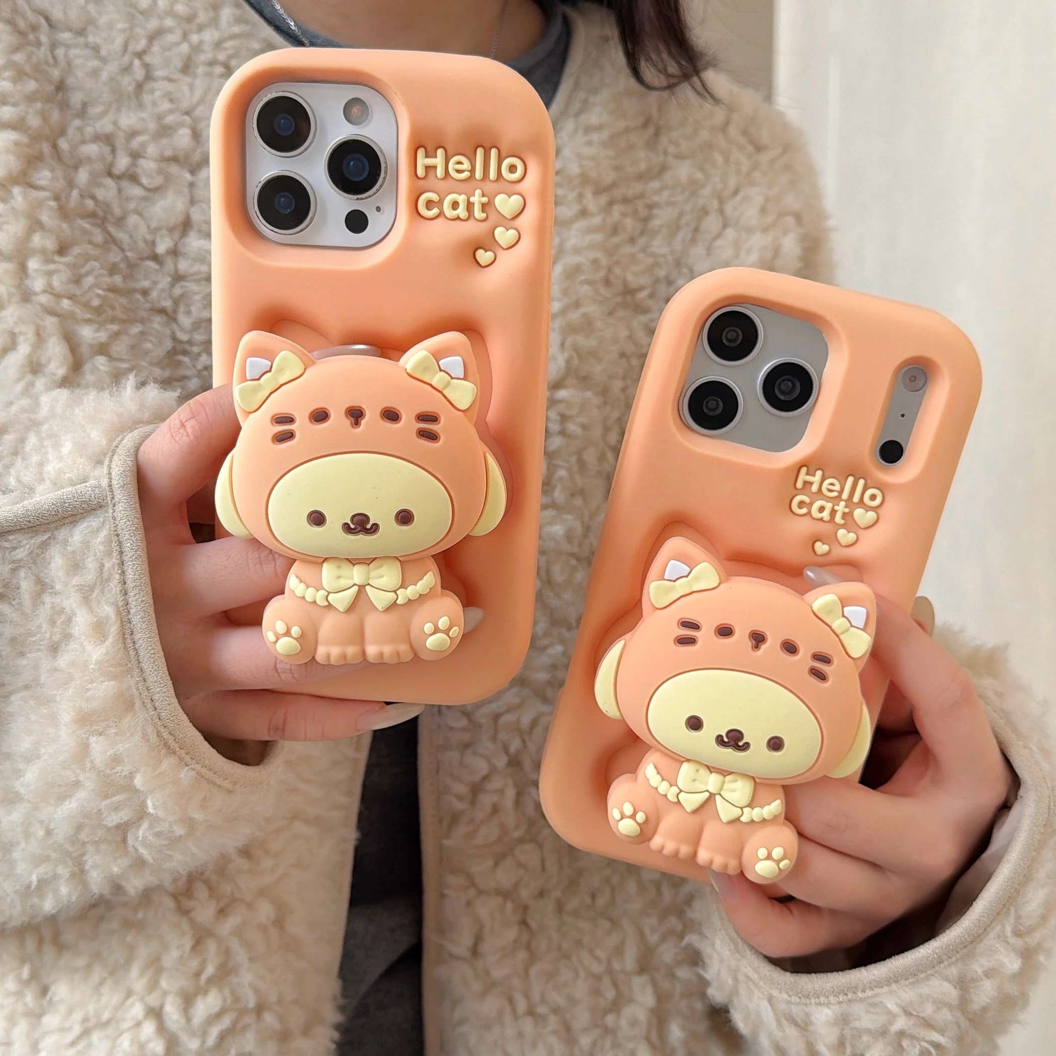 Cute Cartoon Kitty Headband Pom Pom Purin Stand Phone Case For ...