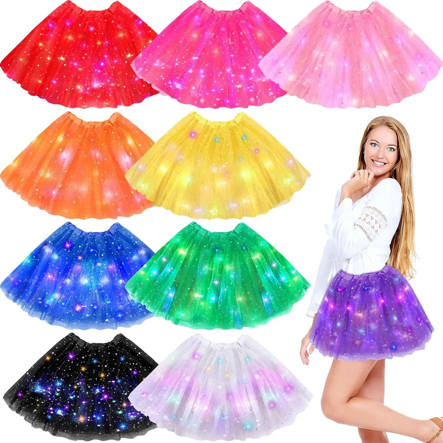 LED-Light-up-Tutu-Skirt-Sequins-Stars-Ballet-Tulle-Tutu-Skirts-Dancing ...