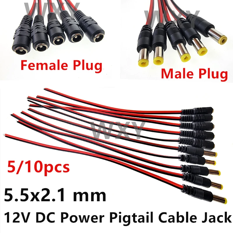 5pcs 10pcs 5.5x2.1 mm Male Female Plug 12V DC Power Pigtail Cable Jack ...