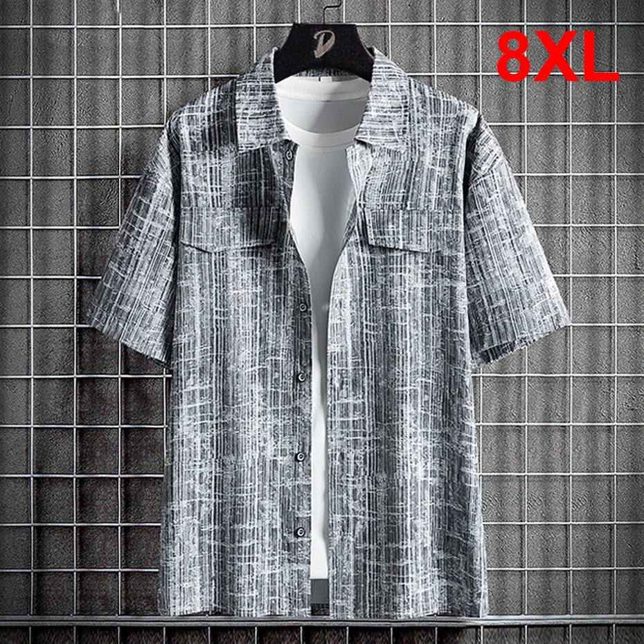 8XL Plus Size Shirt Men Summer Short Sleeve Shirts Fashion Casual Print ...