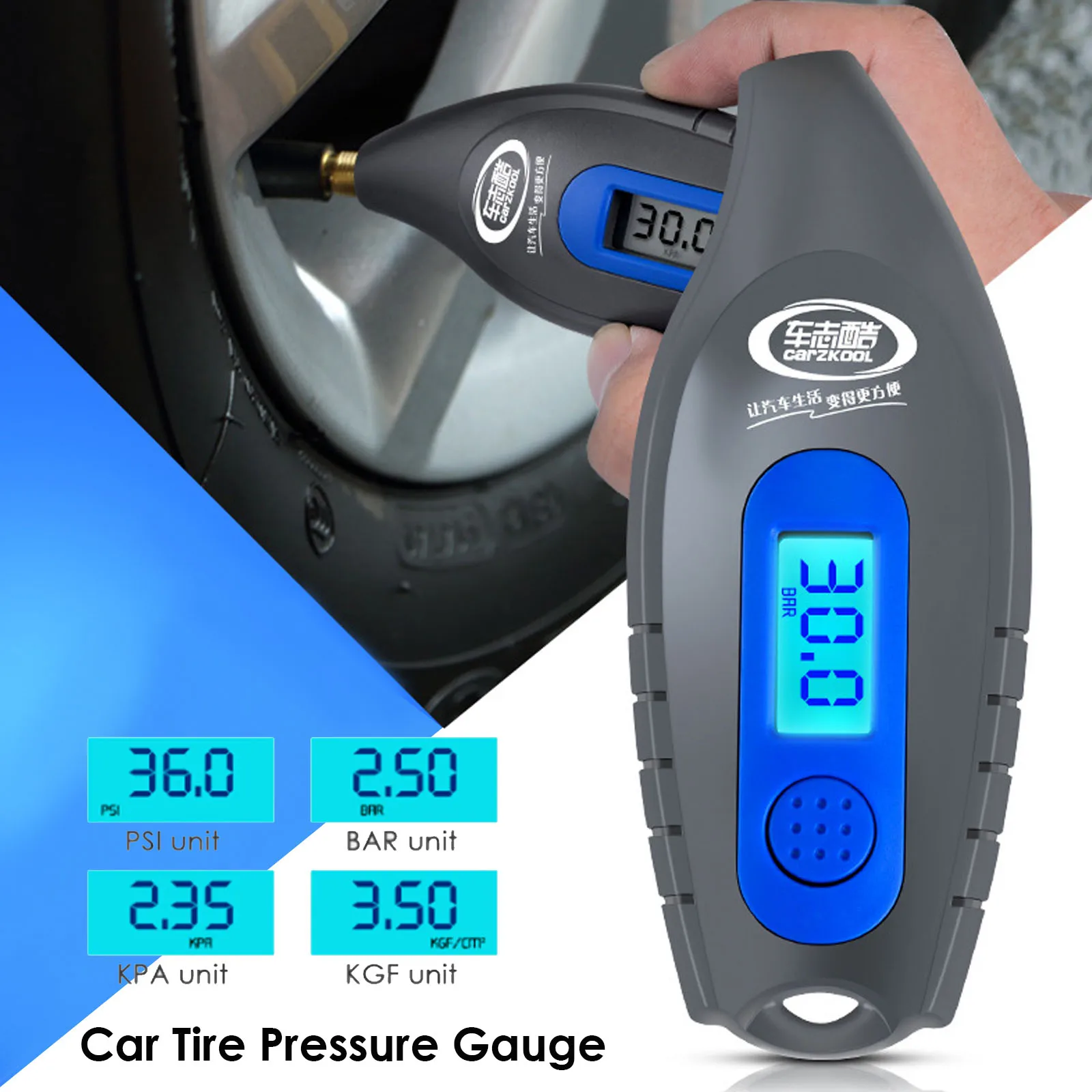 디지털 자동차 타이어 공기압 게이지 미터 Lcd 디스플레이 압력계 기압계 테스터 자동차 트럭 오토바이 자전거용 0