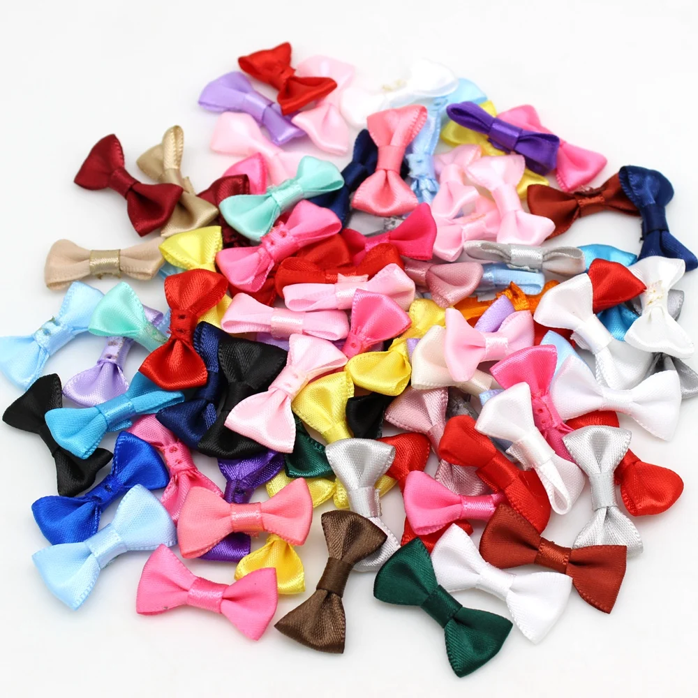 50pcs 15-30mm Mini Fabric Ribbon Bow Tie Tiny Satin Bows Mix Hair ...