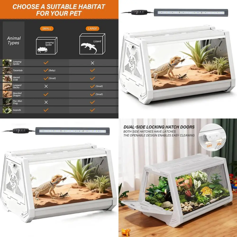 All-in-One Reptile Habitat with Timer & Dual LED/UVB Lights, Adjustable ...