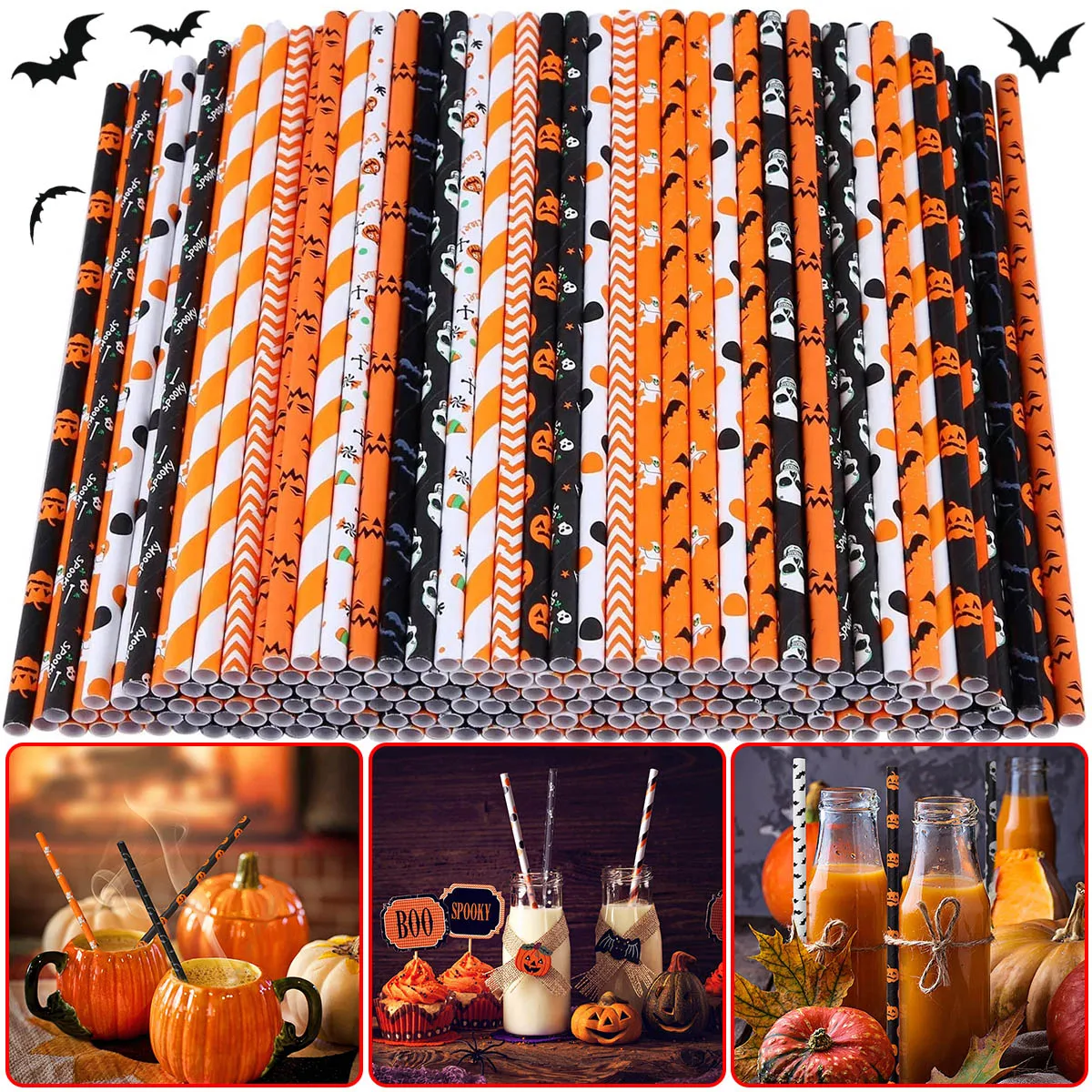 100Pcs-Trick-or-Treat-Drinking-Straws-Halloween-Paper-Straw ...