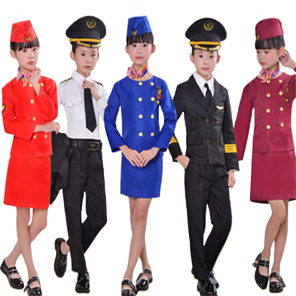 90-160cm Kids Aircraft Cosplay Costume Halloween Party Stewardess Suit ...
