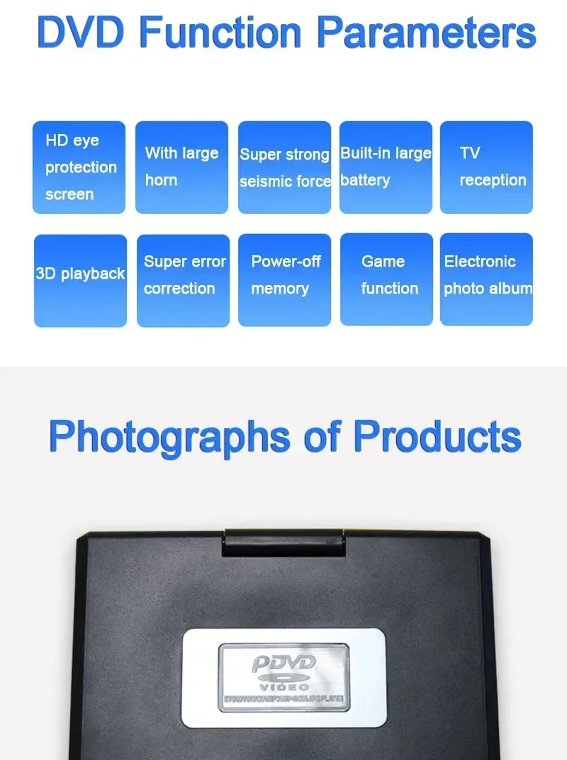 Portable DVD Player 9.8 Inches High Clarity TV Function Built-in Card Reader Swivel Screen ...