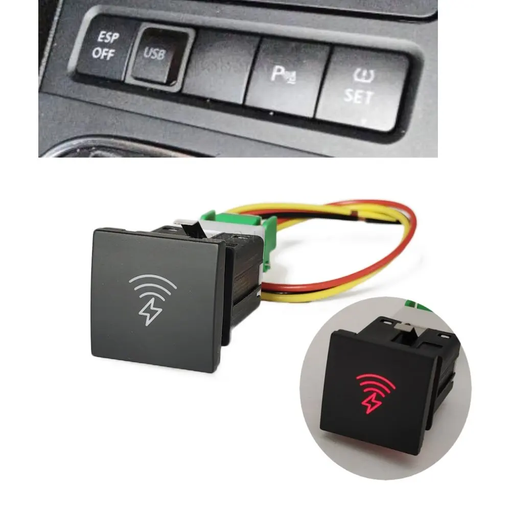 Car-LED-Light-Wireless-Phone-Charging-Switch-Push-Button-with-Wire-for ...