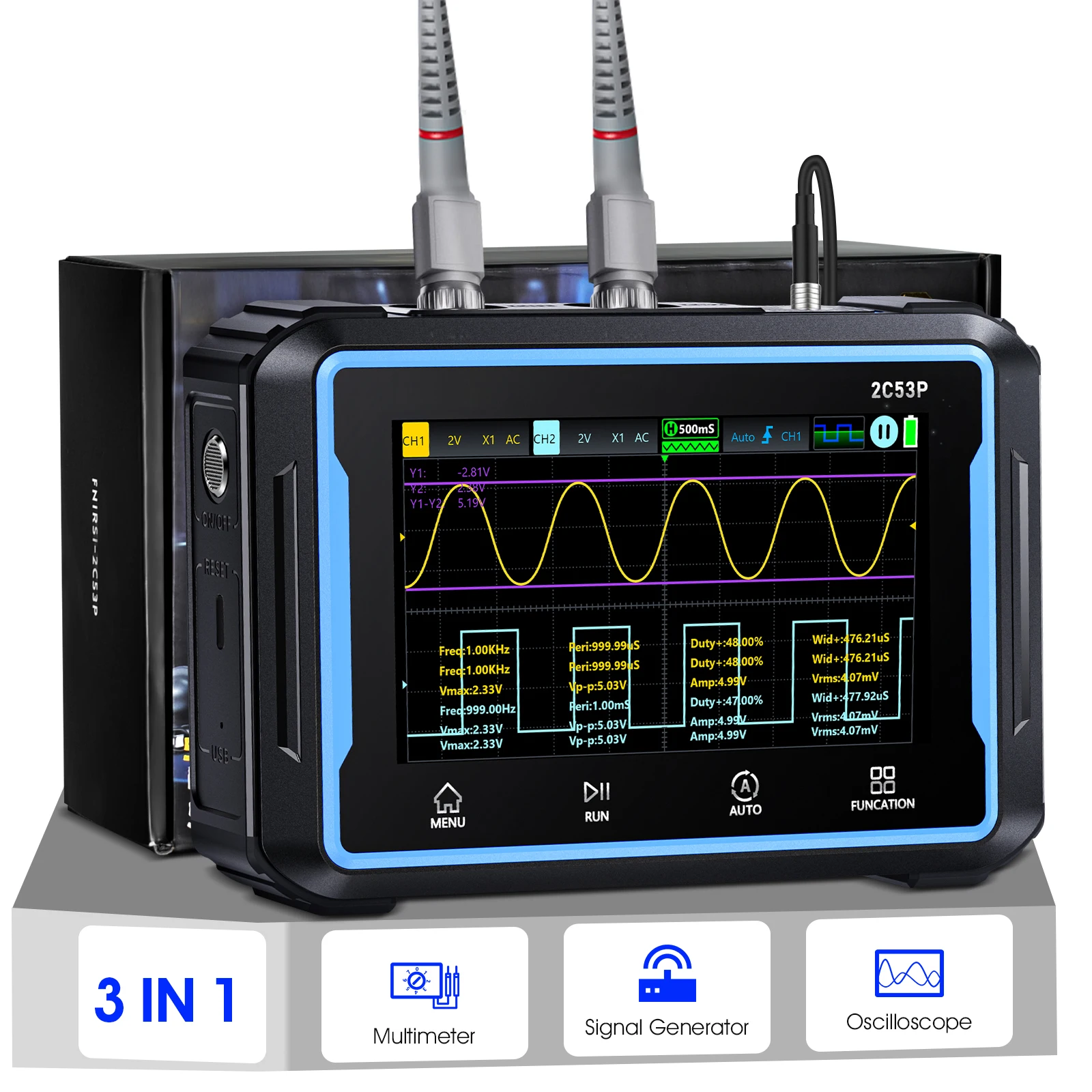 Handheld 2C53P Touch Screen Digital Oscilloscope+Multimeter+Signal ...