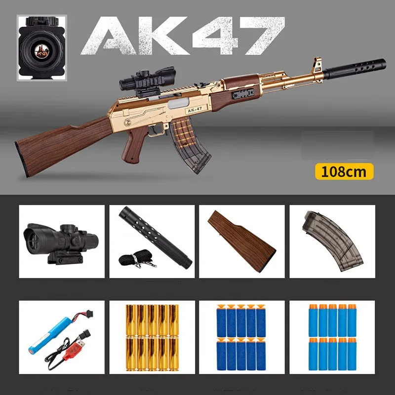 Ak47 Toy Gun Soft Bullet Gun Toy Rifle Blaster Weapons Shooting Sniper With Darts For Kids ...