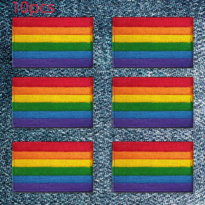 10 pcs/Lot LGBT Orgulho Gay Bandeira Do Arco Íris Patches Bordados Roupas Patches Termoadesivos ...