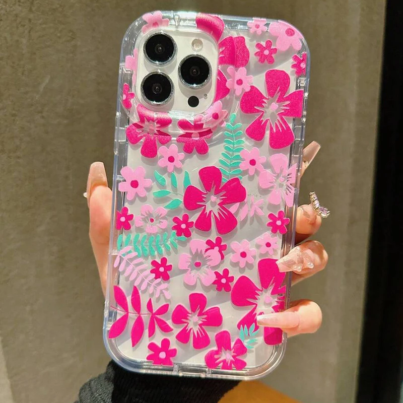 Flower-Summer-Pink-Floral-Phone-Case-For-iPhone-13-11-12-14-15-16-Pro ...