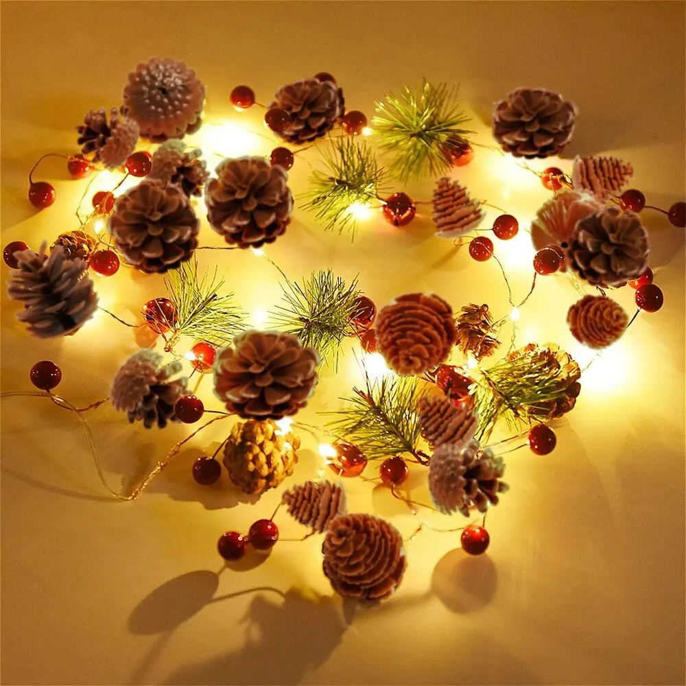 Christmas Pinecone LED Fairy Garland Lights Pine Needle Red Berry ...