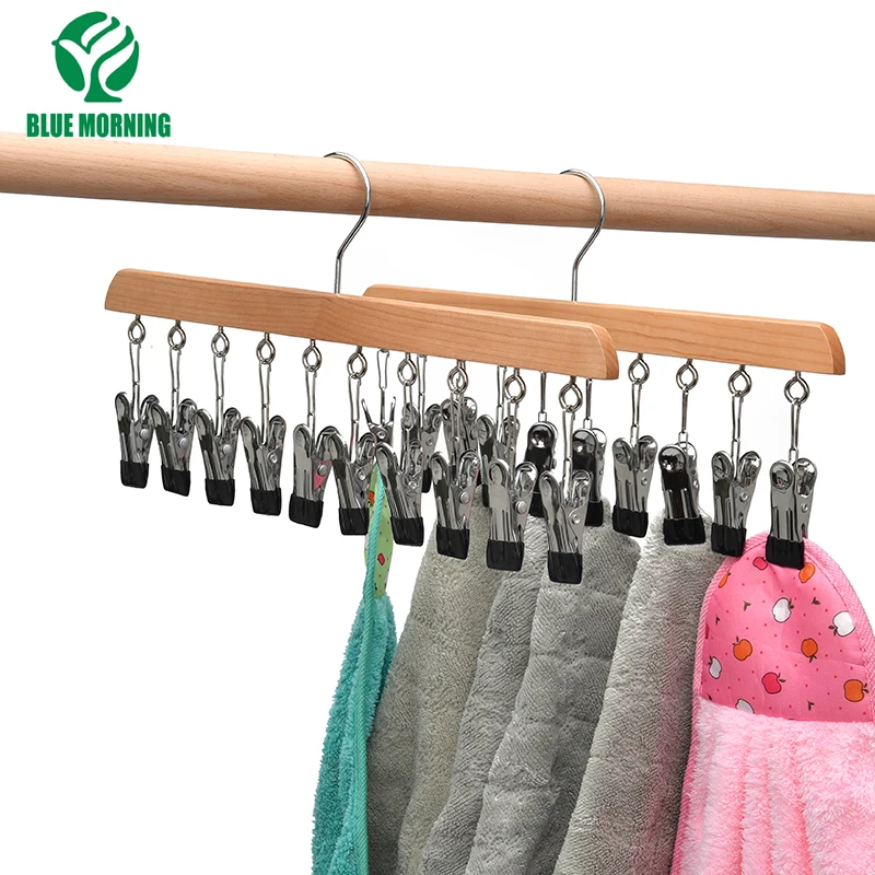 Wooden-Socks-Hanger-Versatile-Clothes-Organizer-with-10-Metal-Clips ...