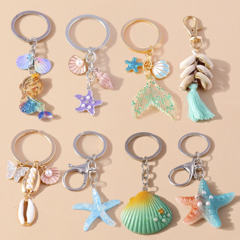 Colorful-Marine-Life-Keychain-Shell-Mermaid-Keyring-Pendants-for-Car ...