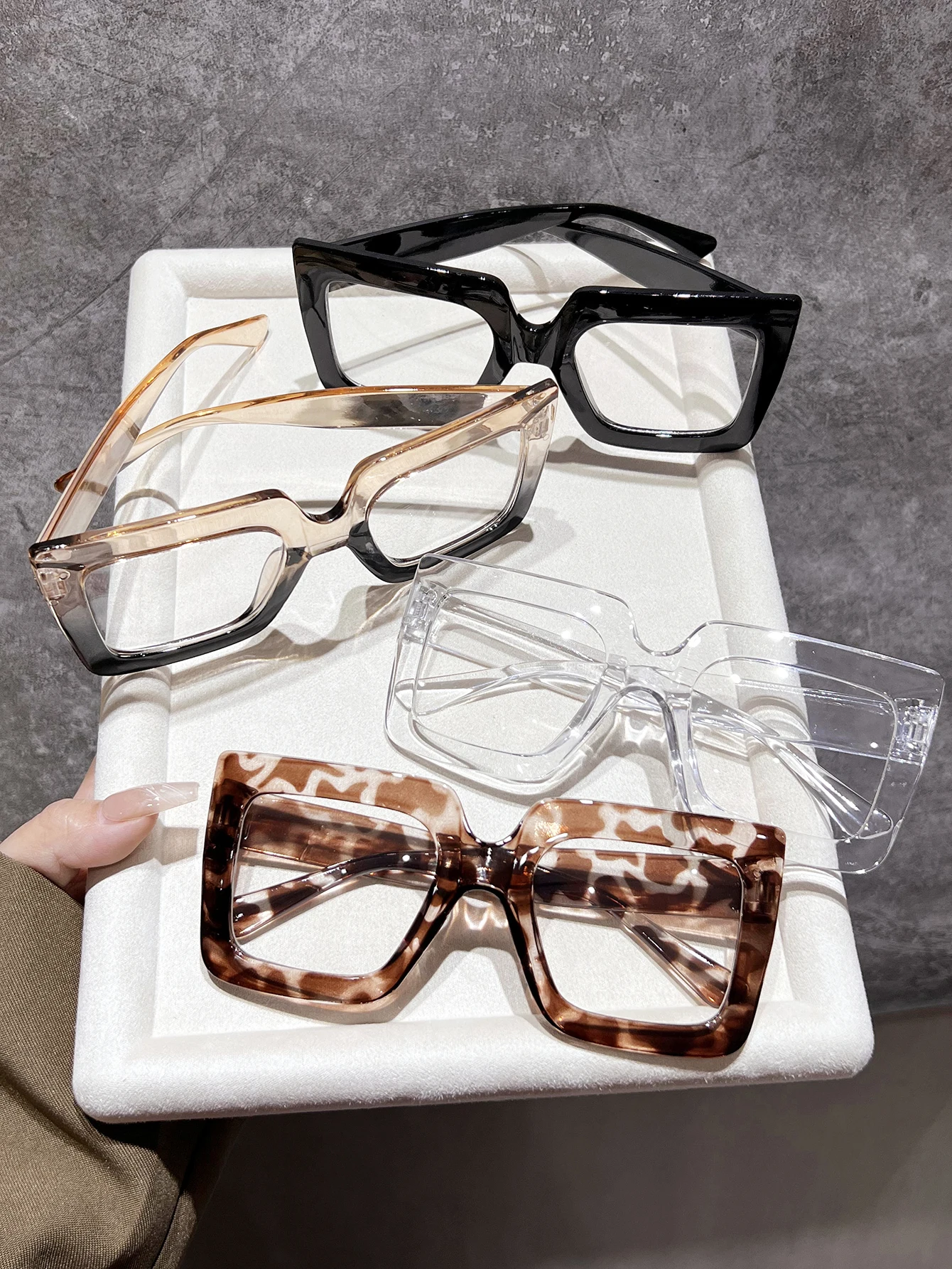 4Pcs Extra Large Retro Transparent Lens Women's Glasses Set, Jelly ...