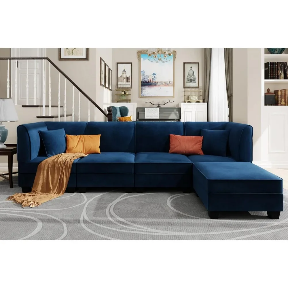 5-piece-set-of-reversible-chain-combination-sofa-116-velvet-L-shaped ...