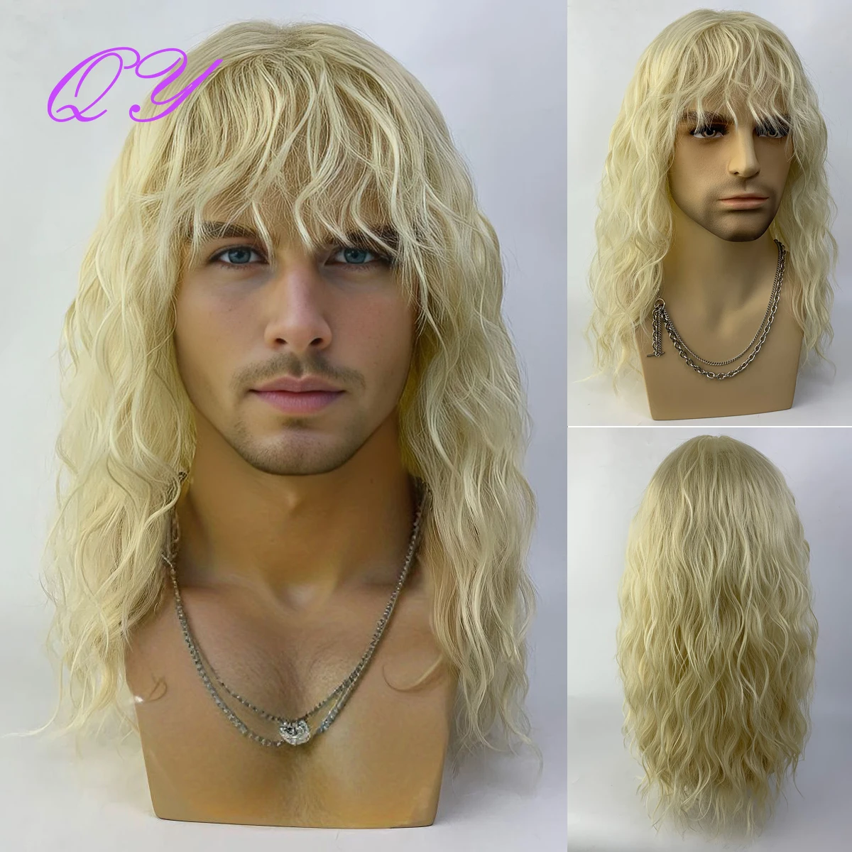 Synthetic-Male-Wig-Natural-Curly-Blonde-Color-Man-Wig-With-Bangs-Water ...