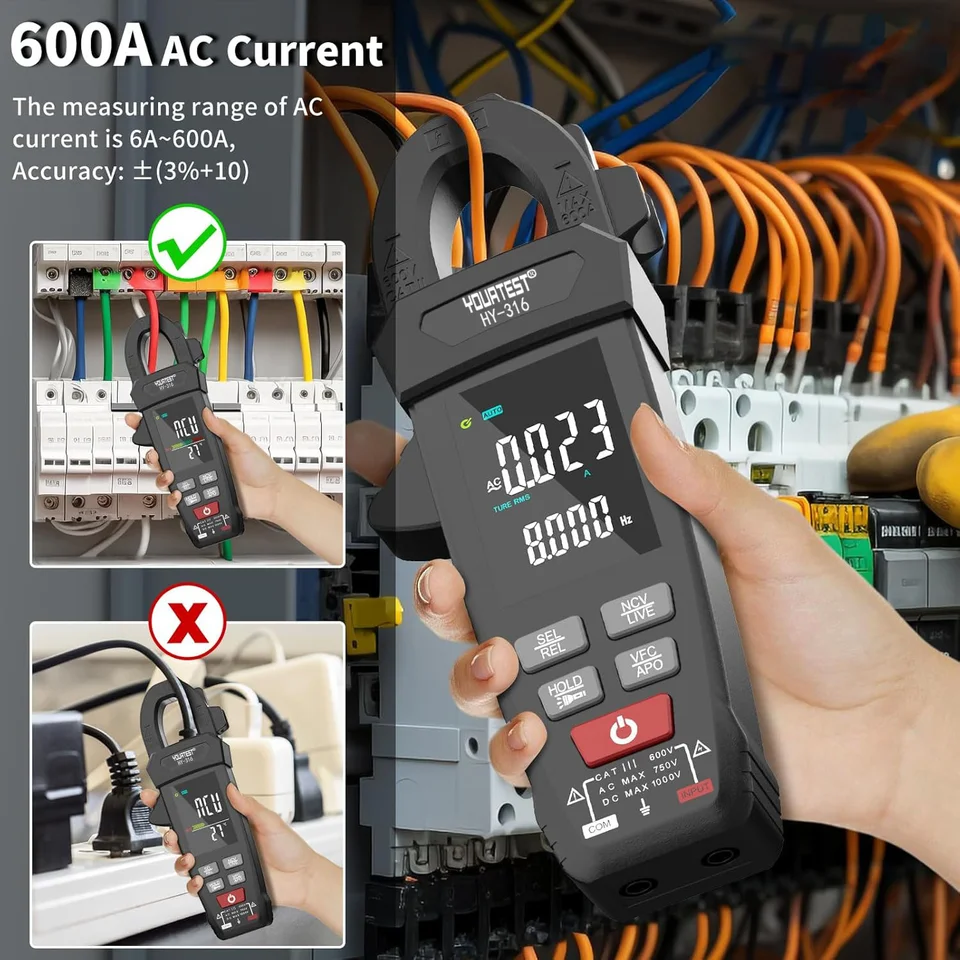 NCV Detector Digital Clamp Meter Multimeter - 4000 Count True RMS AC/DC ...