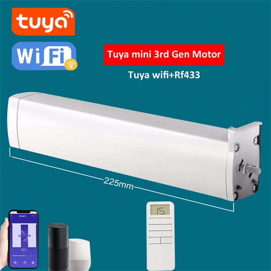3rd Generation Mini Short Tuya Wifi RF433 Electric Smart Curtain Motor Intelligent Voice Control ...