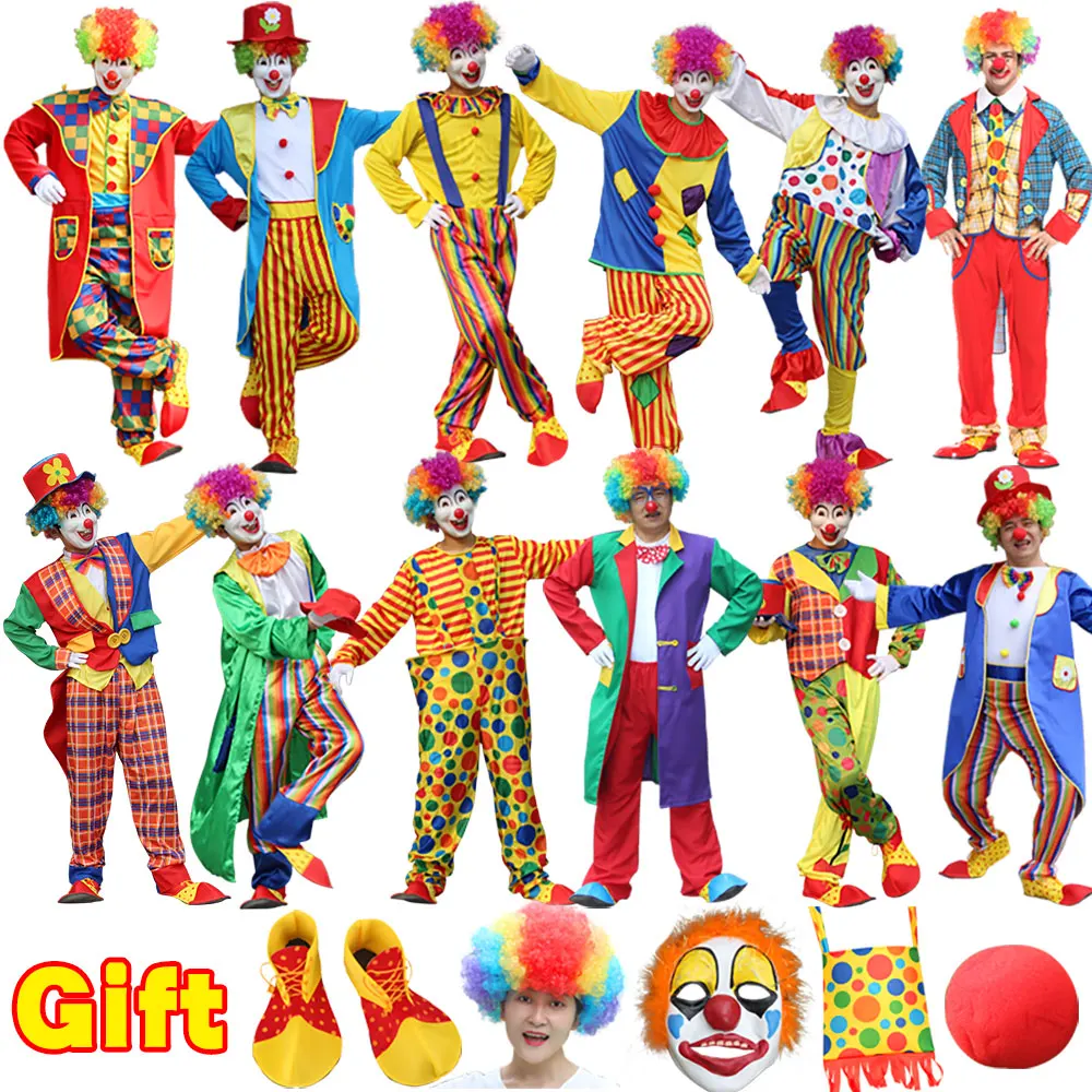 6pcs-Adult-Funny-Circus-Clown-Costumes-With-Mask-Shoes-Naughty-Joker ...