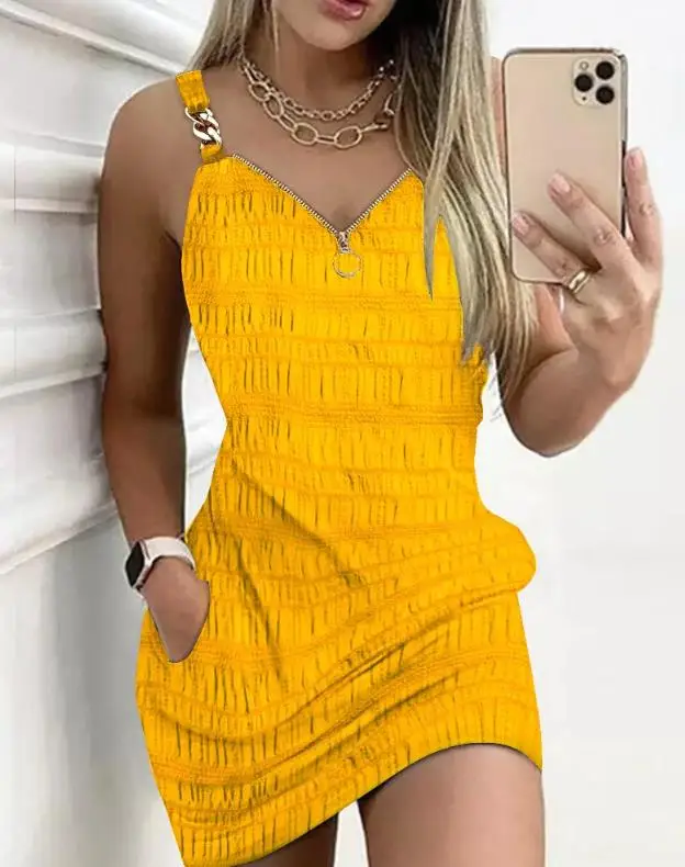 Mini-robe-bretelles-textur-es-pour-femmes-robes-l-gantes-col-en-V-sexy ...