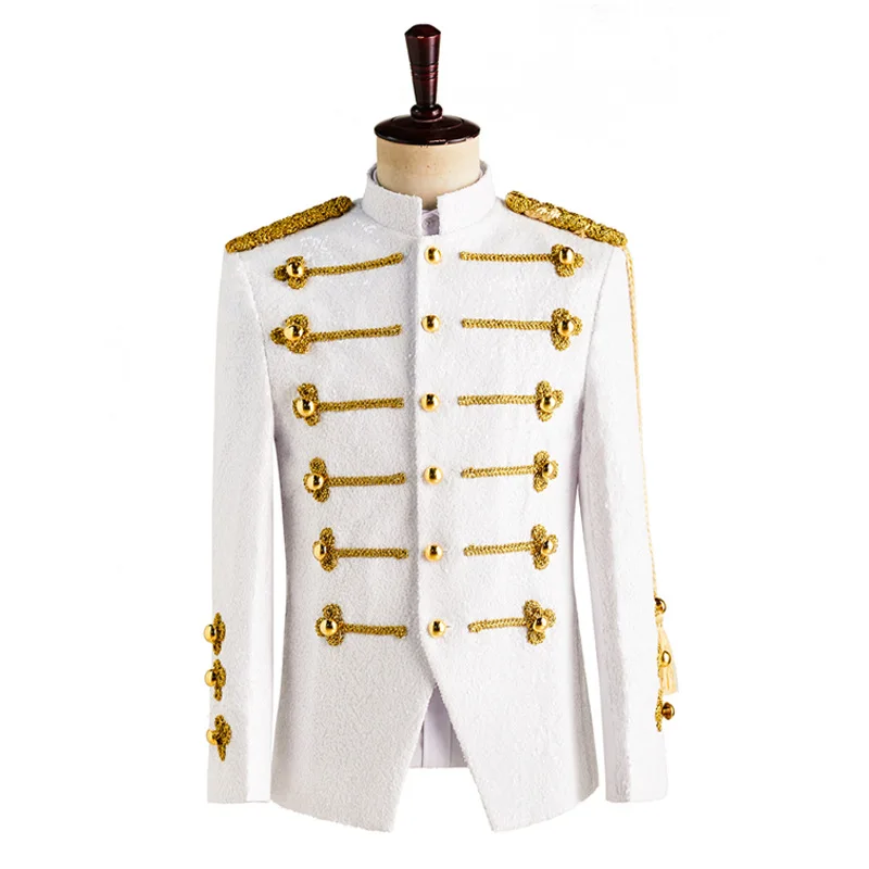 White-Sequin-Embellished-Military-Blazer-Jacket-Men-Gothic-Steampunk ...