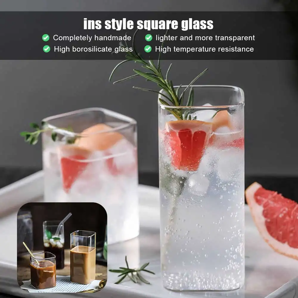 Square-Glass-Cup-Heat-resistant-Juice-Milk-Tea-Glass-Cup-High ...