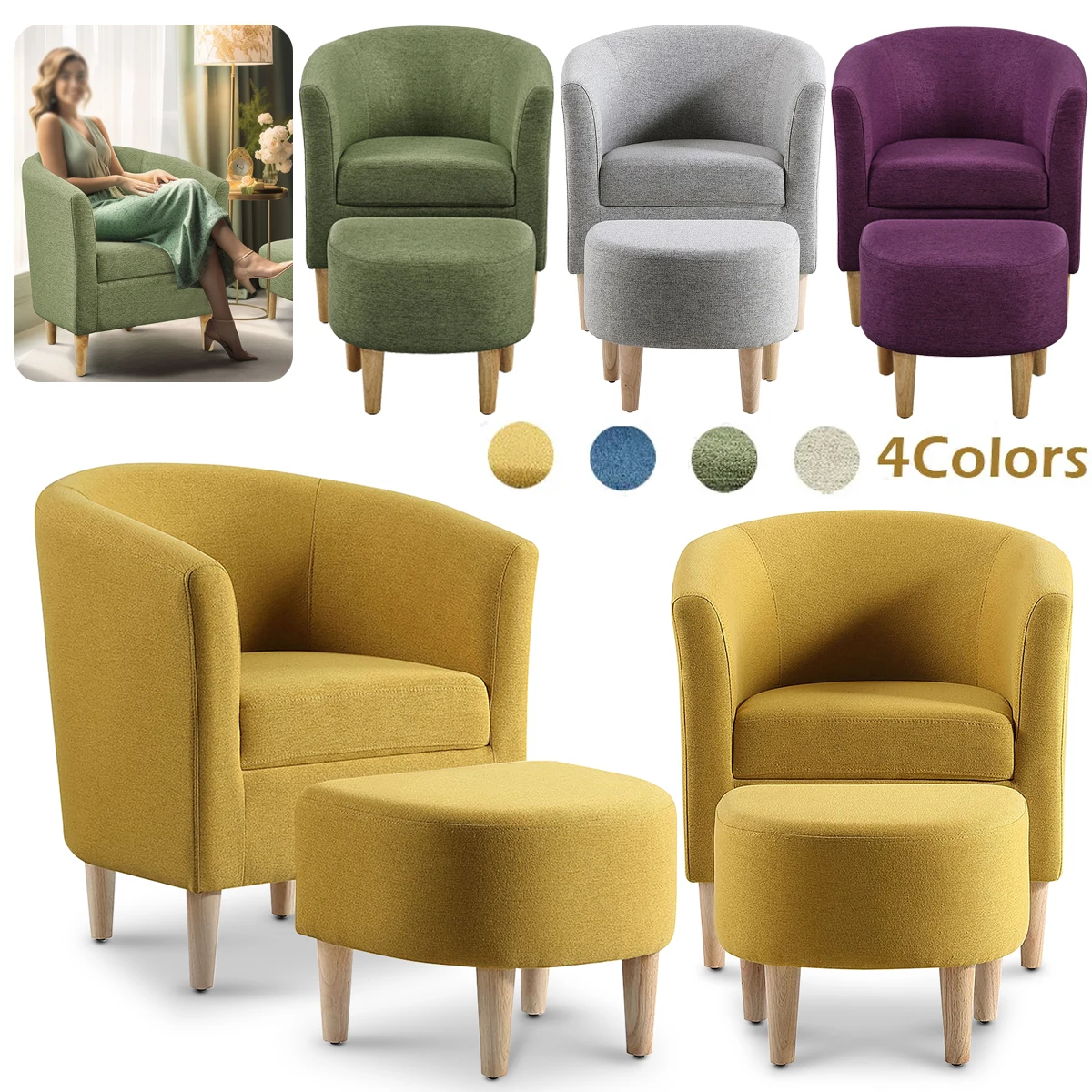 Bucket-Chair-Snuggle-Boucle-Arm-Chair-with-Footstool-for-Bedroom-Single ...