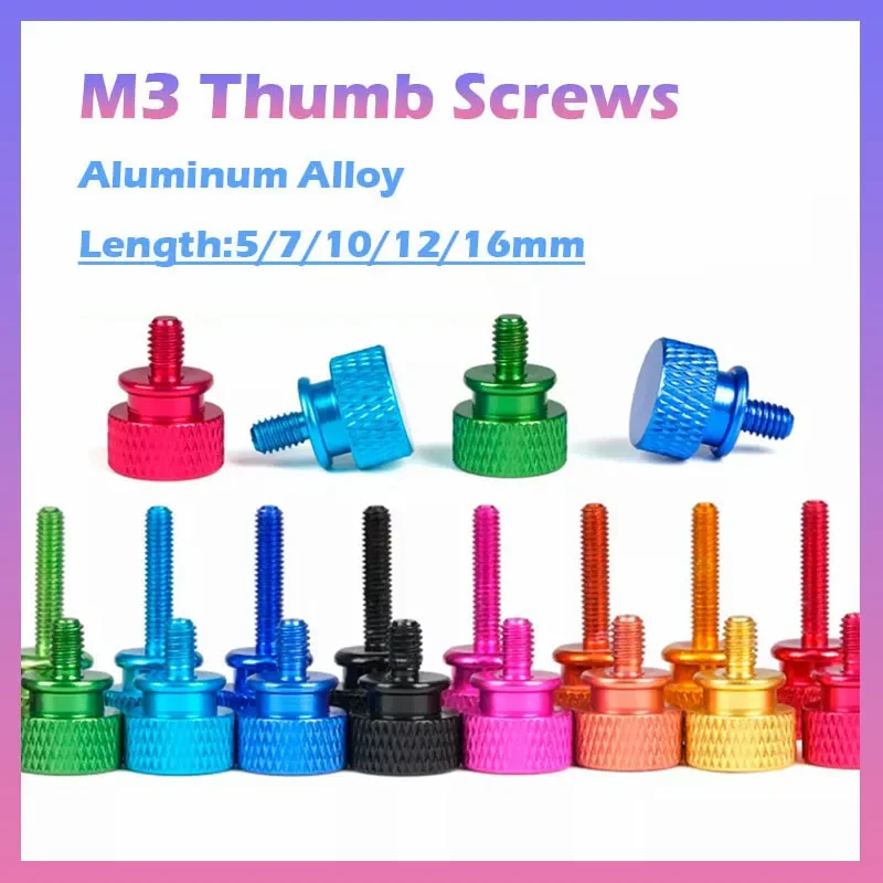 2~20pcs M3x5/7/10/12/16mm Coloure Aluminium Anodised DIY Knurled Hand ...