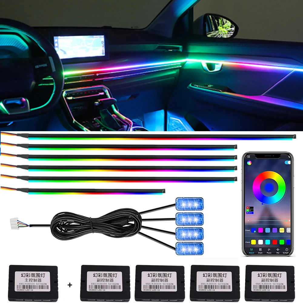 Universal-18-in-1-Full-Color-Streamer-Car-Ambient-Lights-RGB-64-Color ...