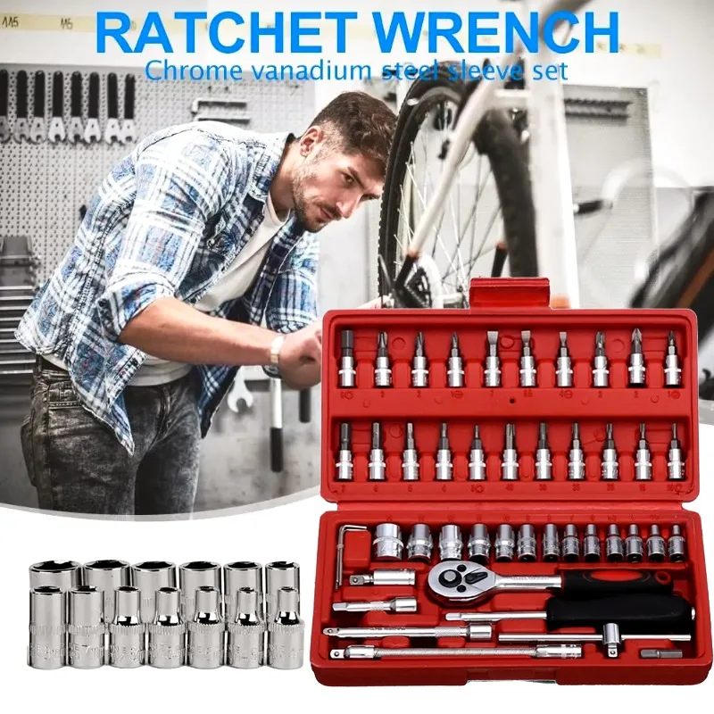 46pc-Drive-Socket-Set-1-4-inch-Ratchet-Wrench-Set-with-Sockets-Metric ...