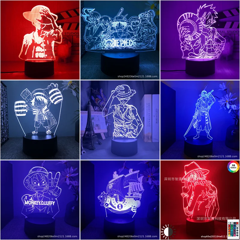 Anime One Piece 3D LED Night Light Luffy Roronoa Zoro Nico Pirate Ship ...