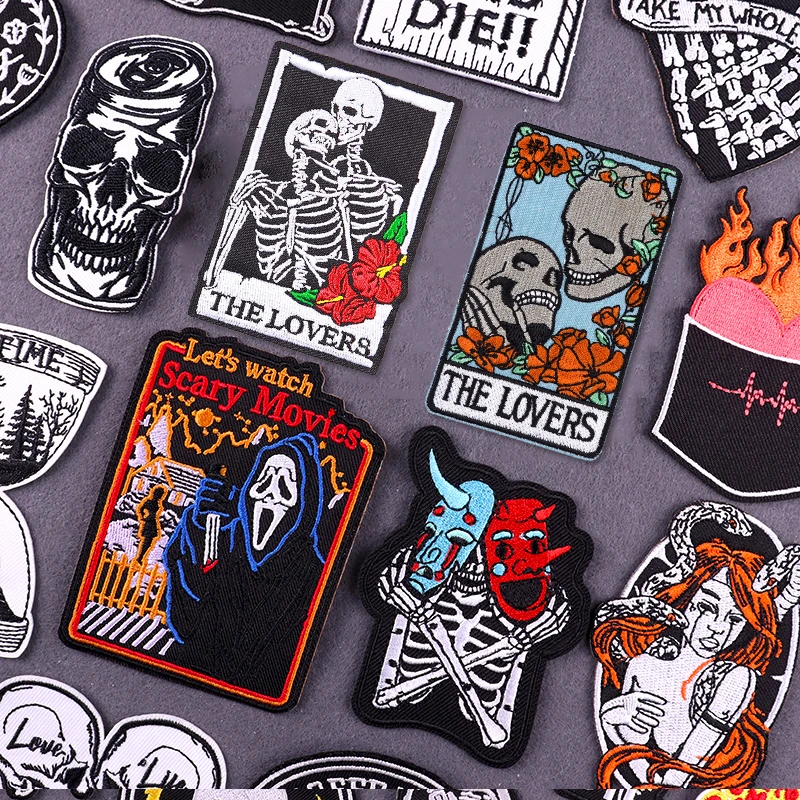 Black Humor Fairy Tale Embroidered Patches For Clothing Thermoadhesive ...