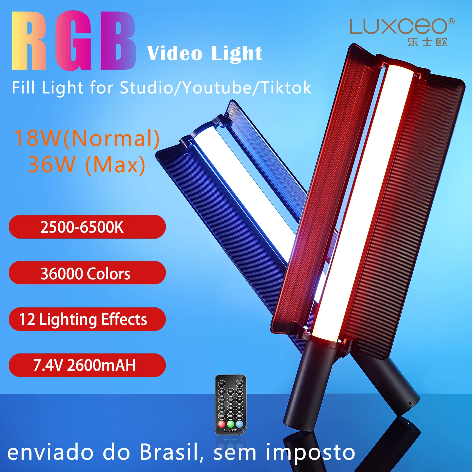 LUXCEO P520 RGB Video Light Wand LED Stick Built-in bateria 36W 36000 ...