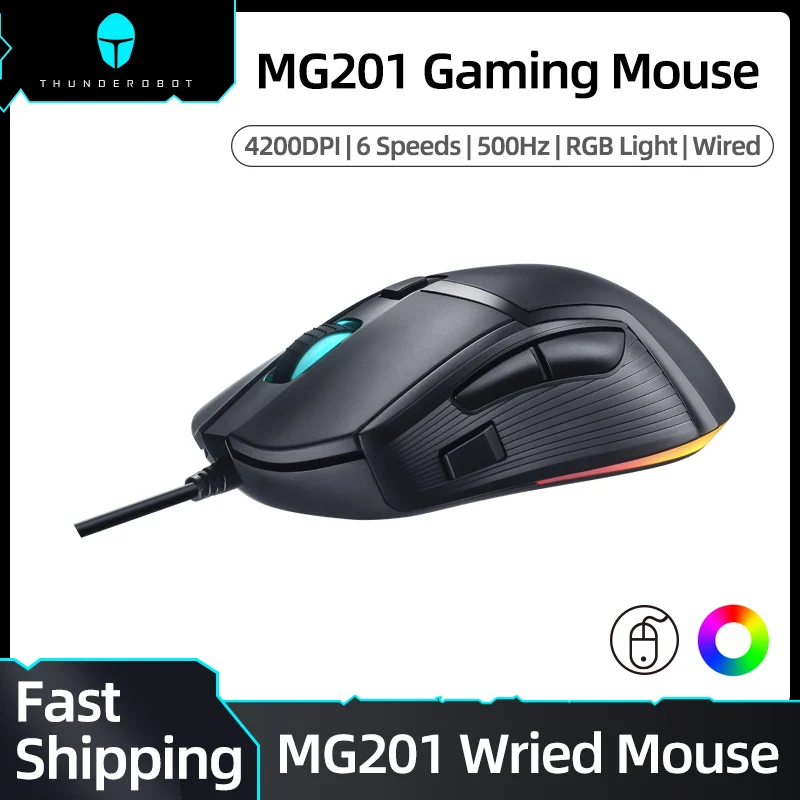 Mg201 mouse gamer com fio usb, 4200dpi, com retroiluminação rgb, 6 ...