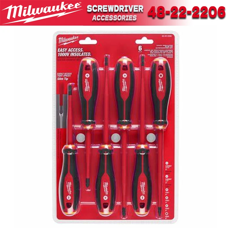 MILWAUKEE 6pcs 1000V Insulated Slim Tip Screwdriver Set Multi-purpose ...