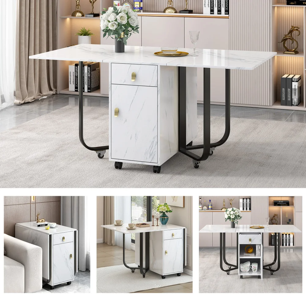 1St-Folding-Dining-Table-with-2-Drawers-Sliding-Kitchen-Table-White ...