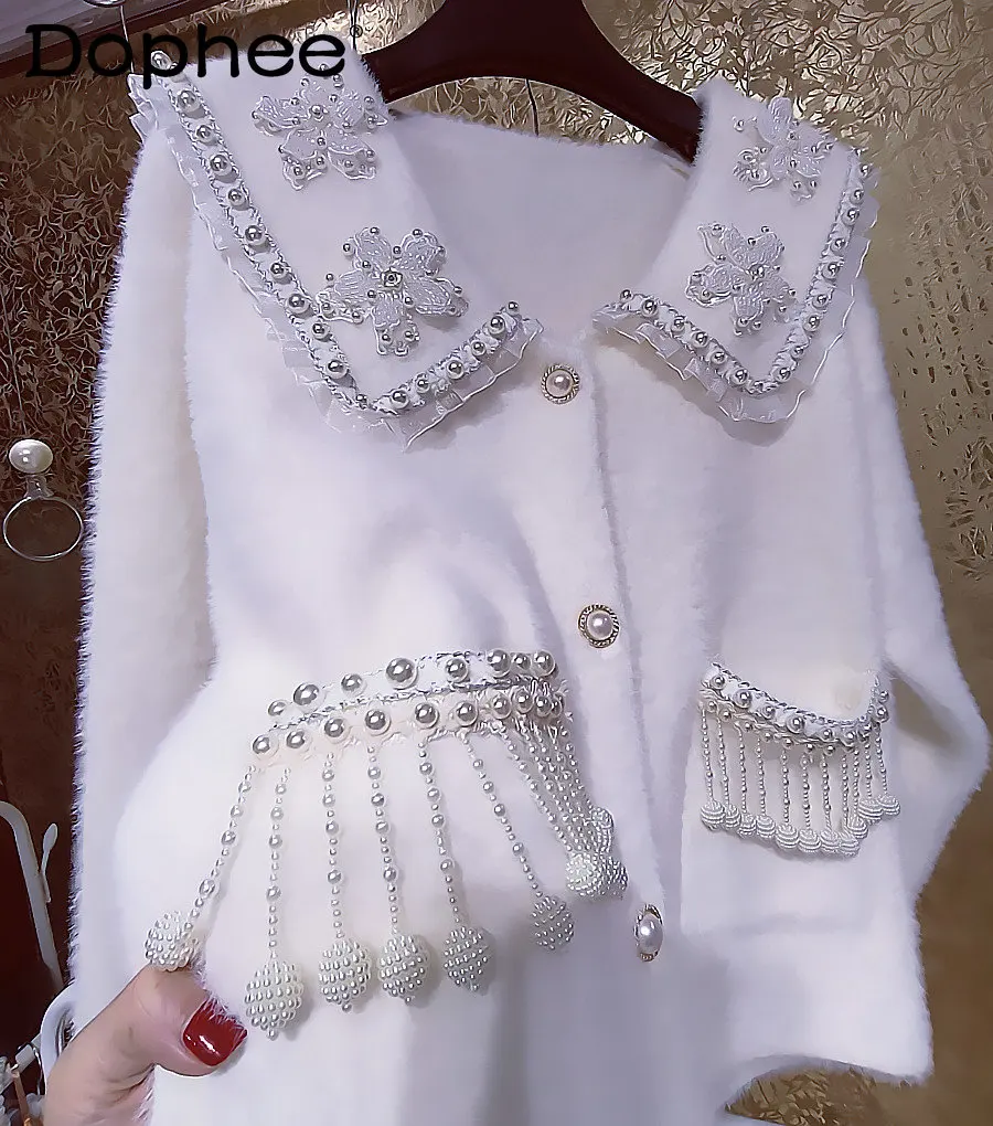 Korean Style High-End Custom Winter White Flowers Mink Sweater Women ...