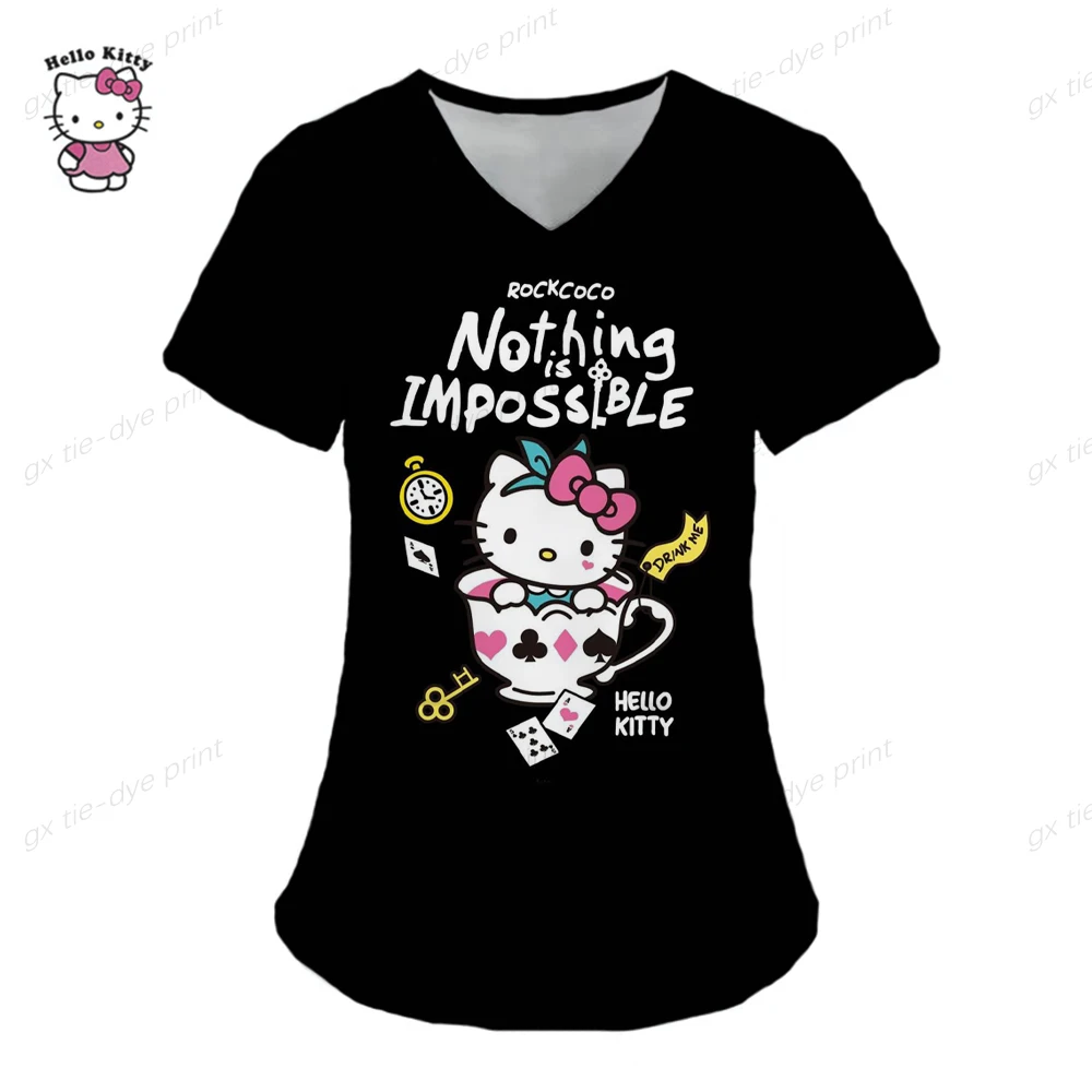 Uniforme de enfermera con estampado de Hello Kitty para mujer, uniforme de enfermería con ...
