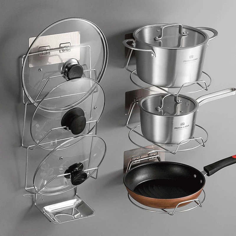 Pot-Cover-Rack-Free-Punching-Rack-Wall-Hanging-Stainless-Steel-Pot-Rack ...