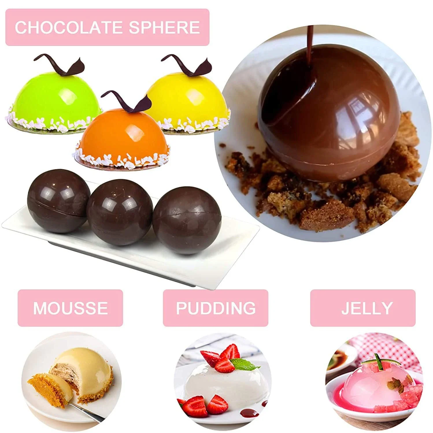 Round-Silicone-Molds-Cocoa-Chocolate-Bomb-Baking-Sphere-Ball-Hot ...