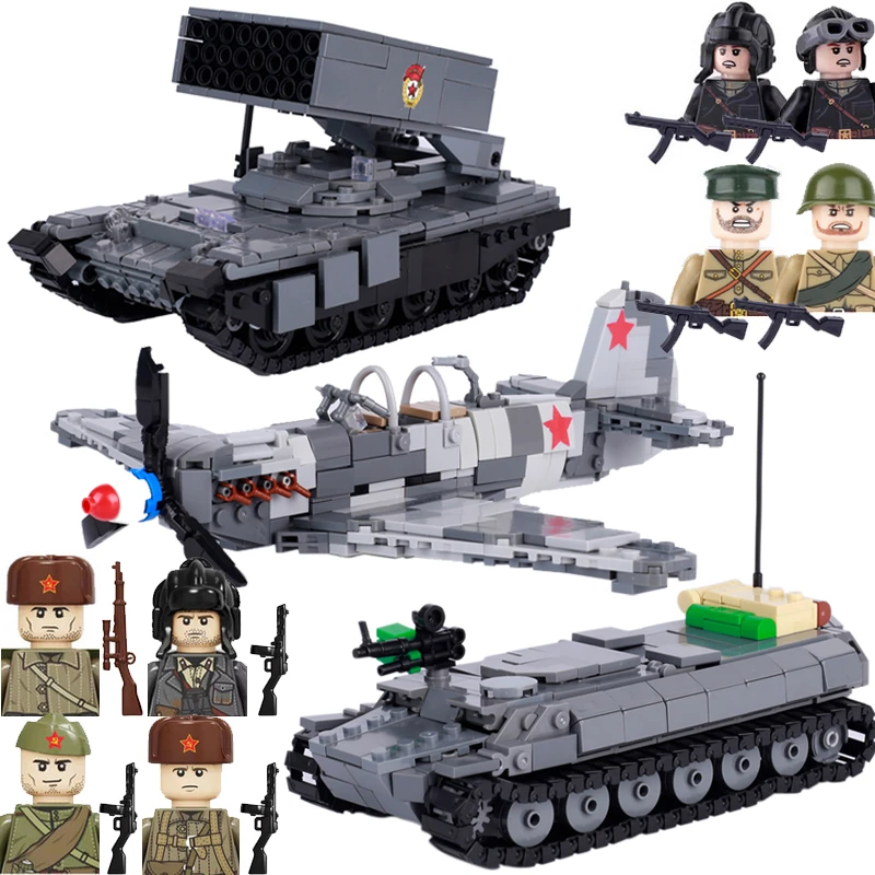 Military WW2 Soviet Soldier Tank Aircraft MT LB Vehicle Building Blocks ...