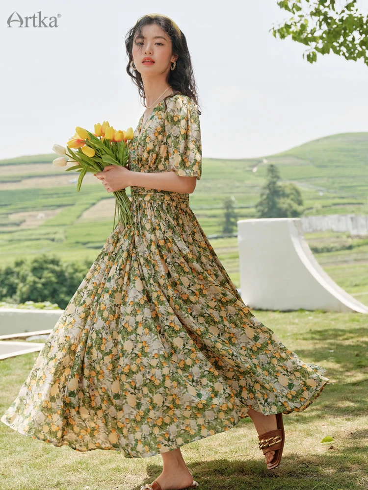 Artka Chiffon Dress | Chiffon Midi Dress | Art Floral Dress | Art Summer Dress - 2023 - Aliexpress