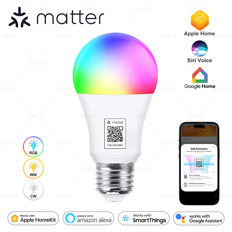 COOLO-Matter-Smart-Light-Bulbs-RGB-E27-Reliable-9W-Led-Bulb-Smart-Home ...