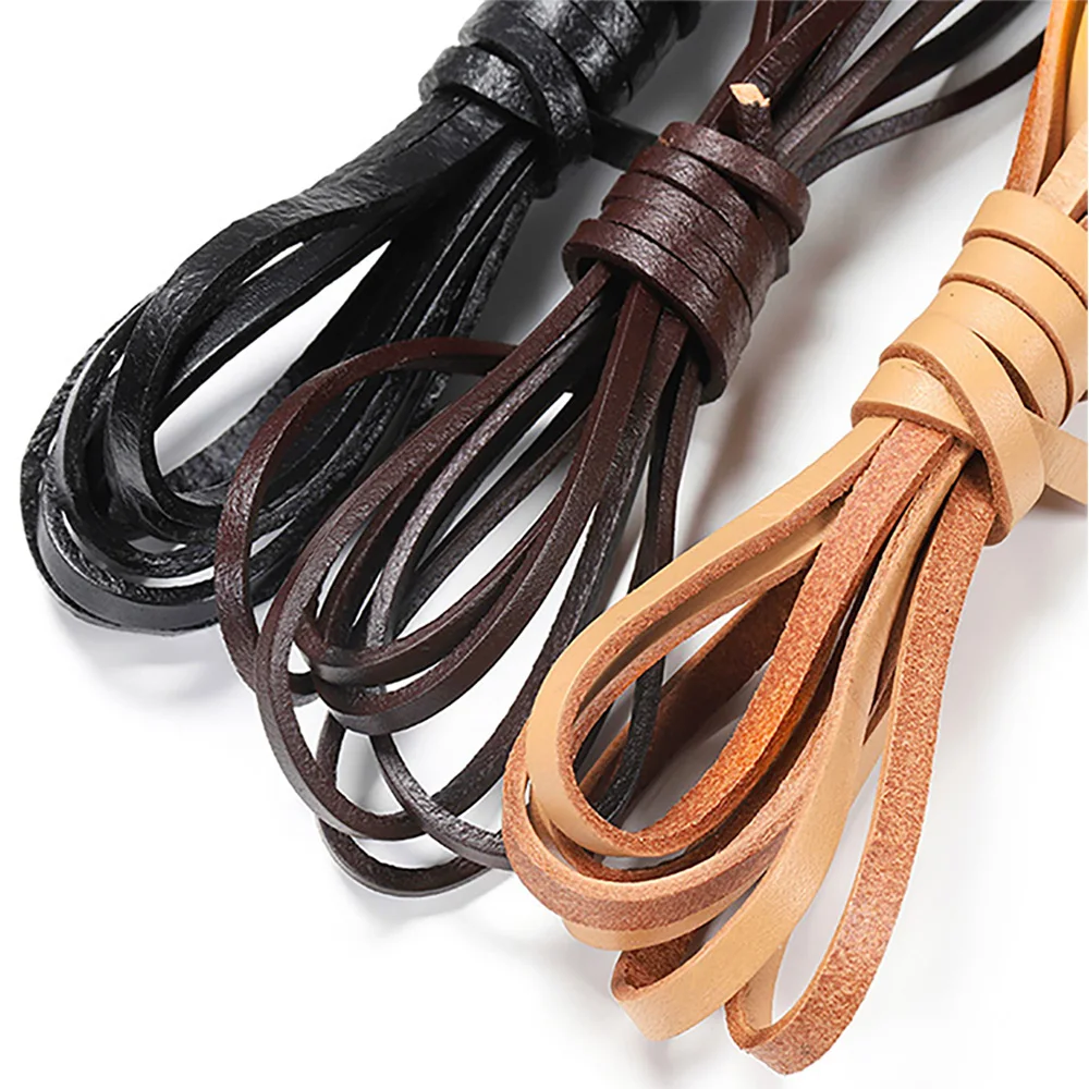 2-Meters-3-Colors-Retro-Genuine-Leather-Cord-2-10mm-Flat-Strand-Cow ...