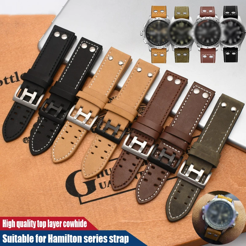 Genuine-Leather-Watchband-For-Hamilton-Khaki-Aviation-Field-Series-Men ...
