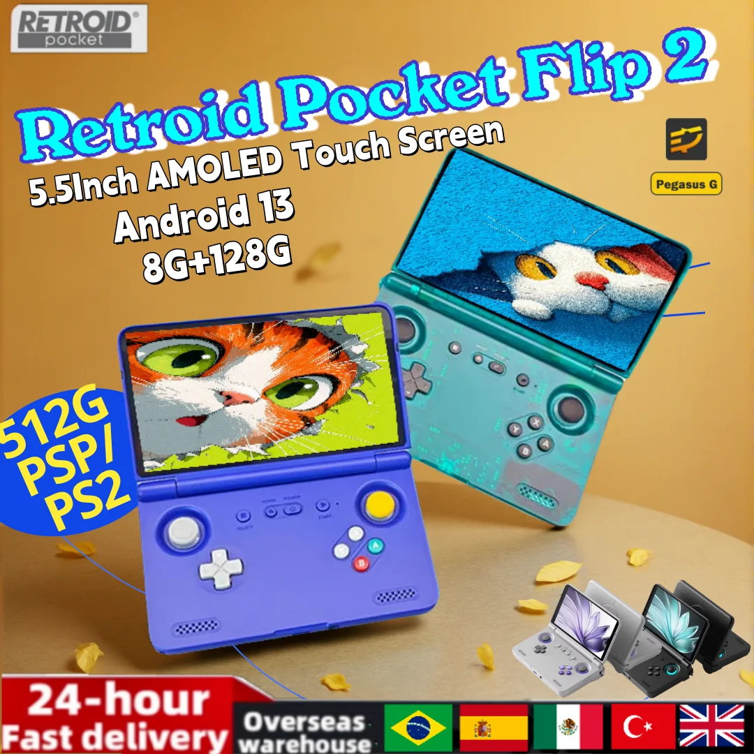Retroid Pocket Flip 2 Retro Handheld Game Console 5.5 Inch AMOLED Touch ...